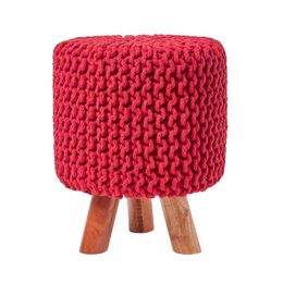 Homescapes STRICK-HOCKER rot, Dreibein 32/32/42 cm