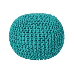 Homescapes STRICK-POUF petrol-gr&uuml;n, 40/40/35 cm