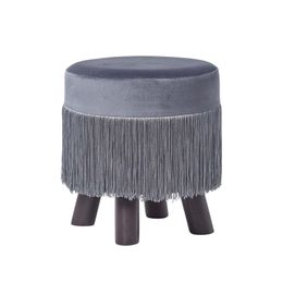Homescapes SAMT-HOCKER Warwick grau, Dreibein mit Fransen 32/32/35 cm