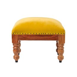 Homescapes SAMT-HOCKER Mable, senfgelb mit Holzbeinen, 50/30/40 cm
