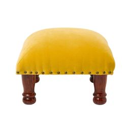 Homescapes SAMT-HOCKER Mable, senfgelb mit Holzbeinen, 40/40/25 cm