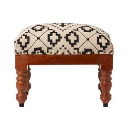 Homescapes HOCKER Reva mit Holzbeinen, schwarz-creme gemustert, 50/40/30 cm