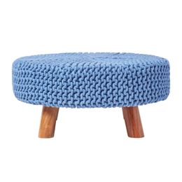 Homescapes STRICK-HOCKER blau, rund 62/62/30 cm