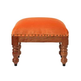 Homescapes SAMT-HOCKER Mable, orange mit Holzbeinen, 50/30/40 cm