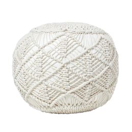 Homescapes POUF creme im Makramee-Stil, 40/40/35 cm