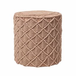 Homescapes SITZPOUF Delilah rund, hellbraun im Makramee-Stil, 40/40/42 cm