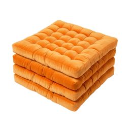 Homescapes STUHLKISSEN Samt 4er-Set orange 40/40/5 cm