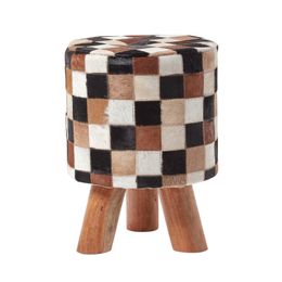 Homescapes PATCHWORK-HOCKER Fell mit Holzbeinen, 32/32/42 cm