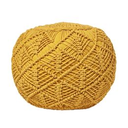 Homescapes POUF senfgelb im Makramee-Stil, 40/40/35 cm
