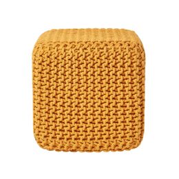 Homescapes STRICK-POUF senfgelb, Sitzw&uuml;rfel 35/35/35 cm