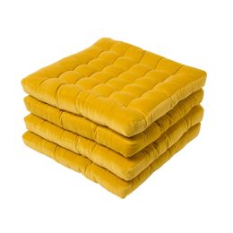 Homescapes STUHLKISSEN Samt 4er-Set senfgelb 40/40/5 cm