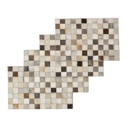 Homescapes TISCHSET 4er-Set grau-beige, Patchwork-Karo, Fell & Leder, 30/46 cm