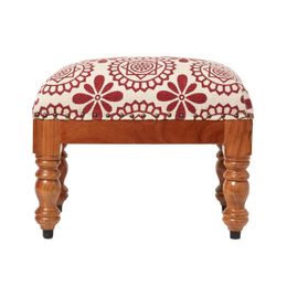 Homescapes HOCKER Cassia mit Holzbeinen, rot-wei&szlig; gemustert, 50/30/40 cm