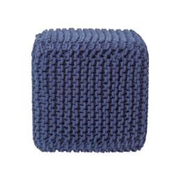 Homescapes STRICK-POUF dunkelblau, Sitzw&uuml;rfel 35/35/35 cm