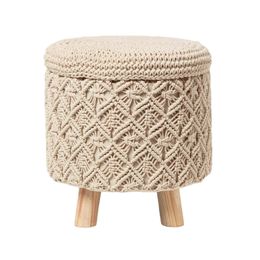 Homescapes MAKRAMEE-HOCKER mit Stauraum Indy natur, 41/41/43 cm