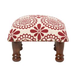 Homescapes HOCKER Cassia mit Holzbeinen, rot-wei&szlig; gemustert, 40/40/25 cm