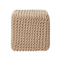Homescapes STRICK-POUF beige, Sitzw&uuml;rfel 35/35/35 cm