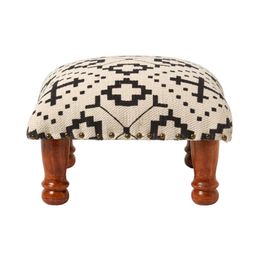 Homescapes HOCKER Reva mit Holzbeinen, schwarz-creme gemustert, 40/40 cm