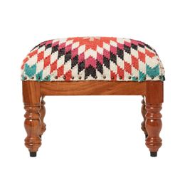 Homescapes KELIM-HOCKER Manila mit Holzbeinen, Ethno-Muster, 50/40/30 cm