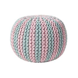 Homescapes STRICKPOUF rund, blau-rosa gestreift, 40/40/35 cm