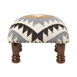 Homescapes KELIM-HOCKER Agra mit Holzbeinen, Ethno-Muster, 40/40/25 cm