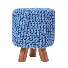 Homescapes STRICK-HOCKER blau, Dreibein 32/32/42 cm