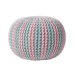 Homescapes STRICKPOUF rund, blau-rosa gestreift, 50/50/40 cm
