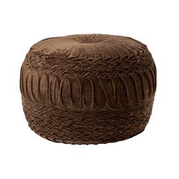 Homescapes SAMT-POUF Sofia braun, plissiert in Flechtoptik, 50/50/35 cm