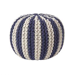 Homescapes STRICKPOUF rund, marine-creme gestreift, 40/40/35 cm