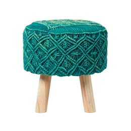 Homescapes MAKRAMEE-HOCKER Willow petrolgr&uuml;n, 41/41/43 cm