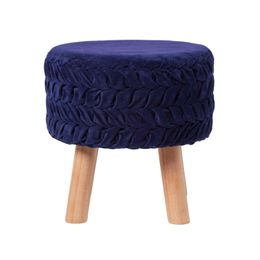 Homescapes SAMT-HOCKER Lyla, blau plissiert, 40/40/41 cm