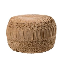 Homescapes SAMT-POUF Sofia sand, plissiert in Flechtoptik, 50/50/35 cm