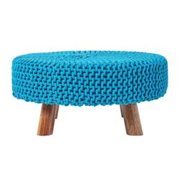 Homescapes STRICK-HOCKER t&uuml;rkis, rund 62/62/30 cm