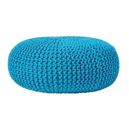 Homescapes STRICK-POUF t&uuml;rkis, Bodenkissen rund 70/70/23 cm