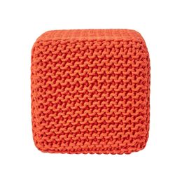 Homescapes STRICK-POUF orange, Sitzw&uuml;rfel 35/35/35 cm