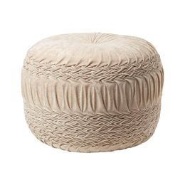 Homescapes SAMT-POUF Sofia creme, plissiert in Flechtoptik, 50/50/35 cm