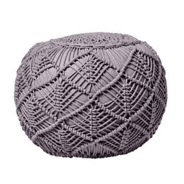 Homescapes POUF grau im Makramee-Stil, 50/50/40 cm