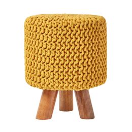 Homescapes STRICK-HOCKER senfgelb, Dreibein 32/32/42 cm