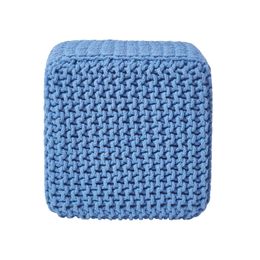 Homescapes STRICK-POUF blau, Sitzw&uuml;rfel 35/35/35 cm