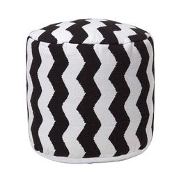 Homescapes HOCKER schwarz-wei&szlig;, Zickzack-Hocker rund 40/40/45 cm