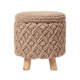 Homescapes MAKRAMEE-HOCKER mit Stauraum Indy braun, 41/41/43 cm