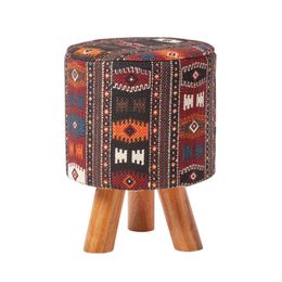Homescapes DREIBEIN-HOCKER rund mit Kelim-Muster, 32/32/42 cm