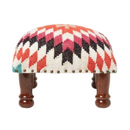 Homescapes KELIM-HOCKER Manila mit Holzbeinen, Ethno-Muster, 40/40/25 cm