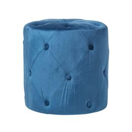 Homescapes SAMT-POUF Windsor blau, runder Hocker 40/40/40 cm