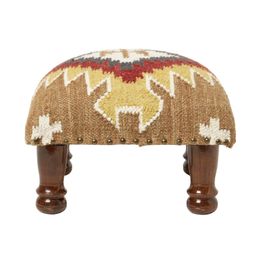 Homescapes KELIM-HOCKER Jaipur mit Holzbeinen, Ethno-Muster, 40/40/25 cm