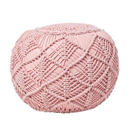 Homescapes POUF rosa im Makramee-Stil, 50/50/40 cm