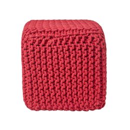 Homescapes STRICK-POUF rot, Sitzw&uuml;rfel 35/35/35 cm