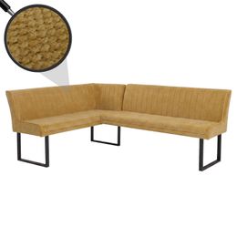 Eckbank MCW-O82, Esszimmerbank Bank, &Ouml;ko-Tex (310g/m&sup2;) Chenille Stoff/Textil Metall 159x210cm ~ senfgelb