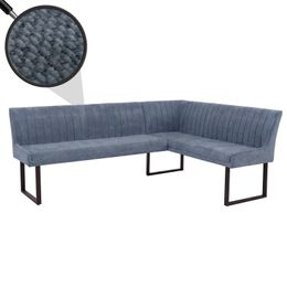 Eckbank MCW-O82, Esszimmerbank Bank, &Ouml;ko-Tex (310g/m&sup2;) Chenille Stoff/Textil Metall 210x159cm ~ blau