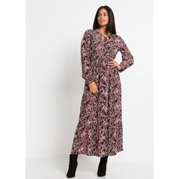 bonprix Maxikleid aus reiner Viskose, schwarz, Gr.38, Modernes langes Kleid mit Volants